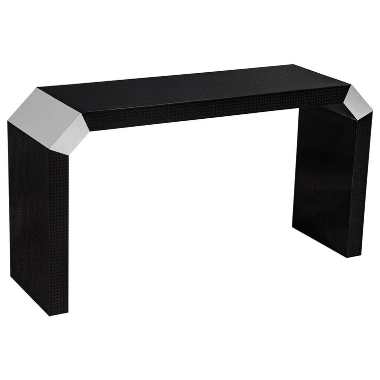 Modern Black Console Table with Geometric Carbon Fibre Laminate at 1stDibs