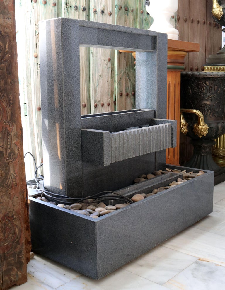 Modern Black Granite Recirculating Trickle Cascade Fountain at 1stDibs