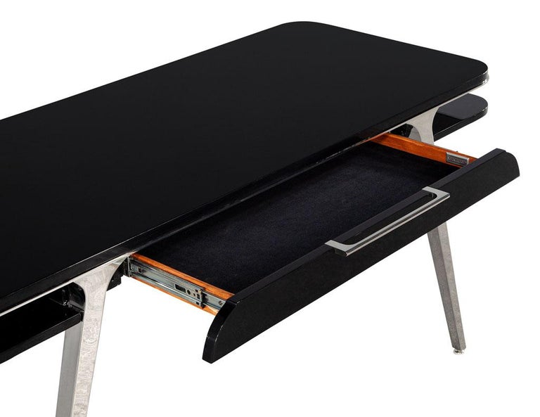 Modern Black Lacquered Desk with Polished Stainless Steel For Sale at ...