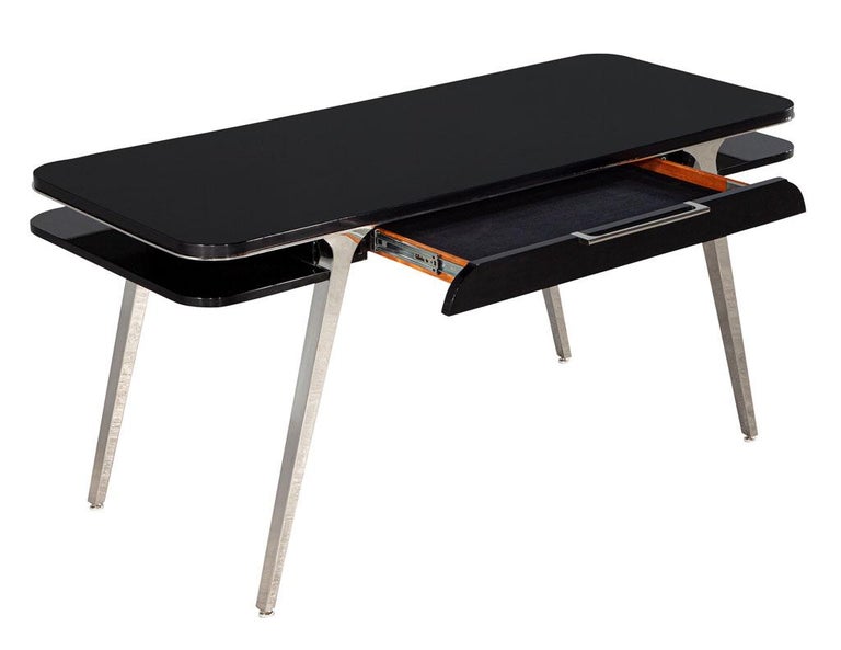 Modern Black Lacquered Desk with Polished Stainless Steel For Sale at ...