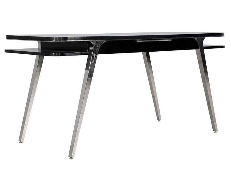Modern Black Lacquered Desk with Polished Stainless Steel For Sale at ...