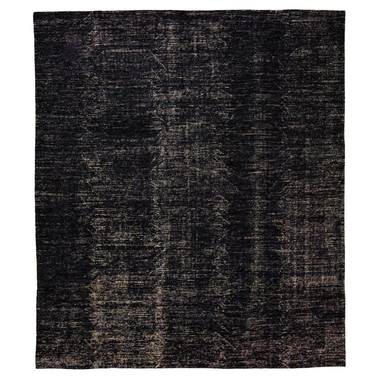 Modern Black Moroccan Style Handmade Boho Chic Oversize Wool Rug For ...
