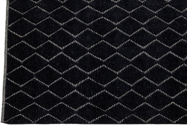 Modern Black Moroccan Style Wool Rug with Geometric Design For Sale at ...