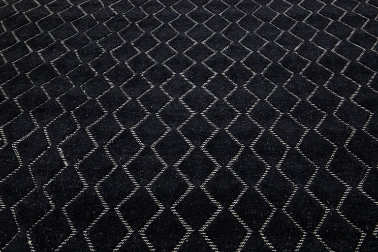 Modern Black Moroccan Style Wool Rug with Geometric Design For Sale at ...