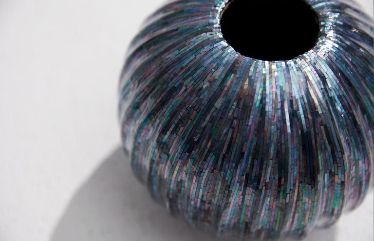 Modern Black Mother-of-Pearl Wooden Object Vase 04 For Sale at 1stDibs