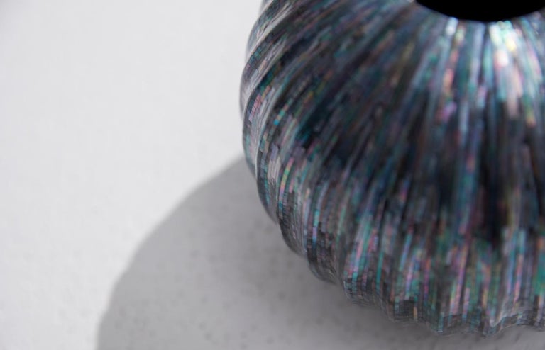 Modern Black Mother-of-Pearl Wooden Object Vase 04 For Sale at 1stDibs