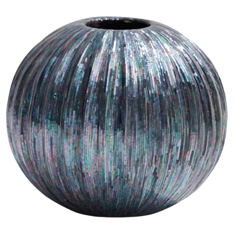 Modern Black Mother-of-Pearl Wooden Object Vase 04 For Sale at 1stDibs