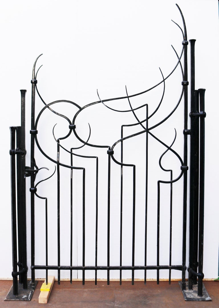 Modern Blacksmith Made Gate with Posts For Sale at 1stDibs