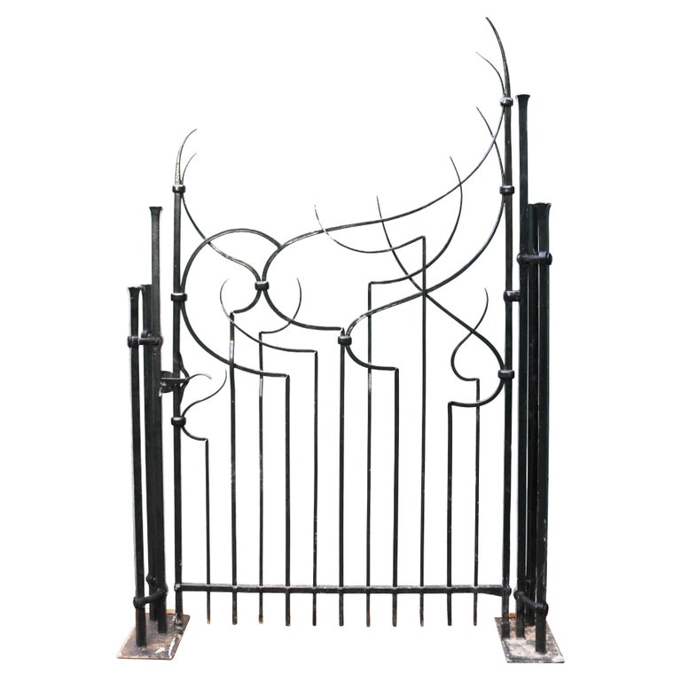 Modern Blacksmith Made Gate with Posts For Sale at 1stDibs