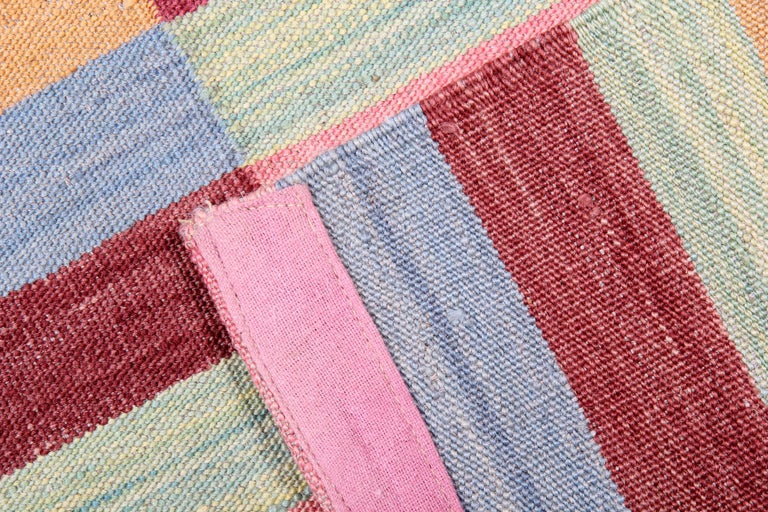 Modern Block Colour Wool Kilim Handmade Striped Area Rug at 1stDibs
