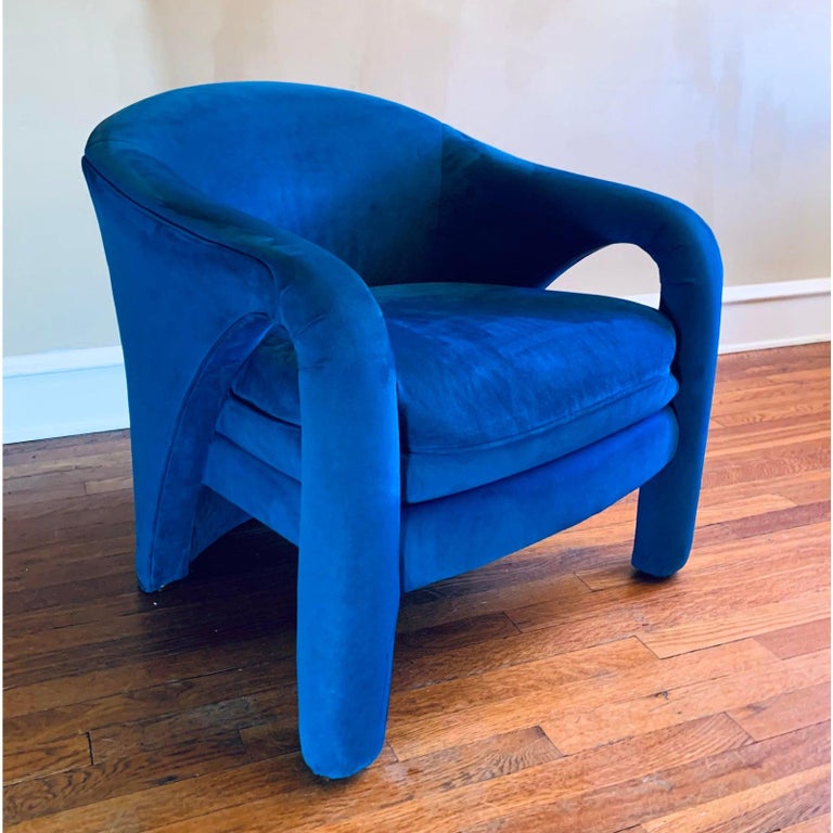 Modern Blue Club Chair in the Style of Vladimir Kagan at 1stDibs