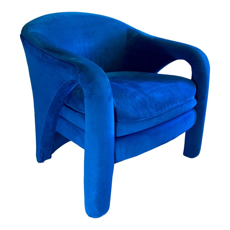 Modern Blue Club Chair in the Style of Vladimir Kagan at 1stDibs