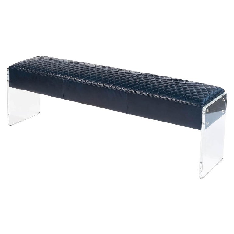 Modern Blue Leather and Lucite Bench at 1stDibs