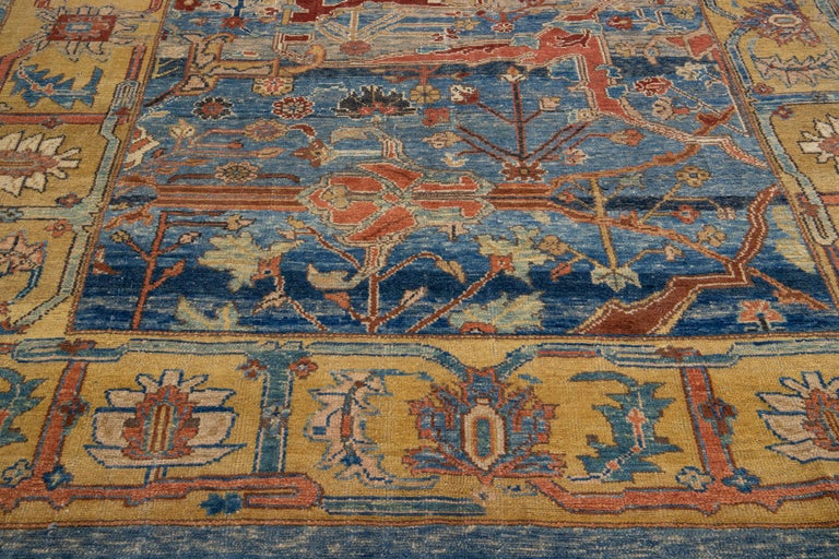 Modern Blue Revival Handmade Wool Rug with Allover Motif For Sale at ...