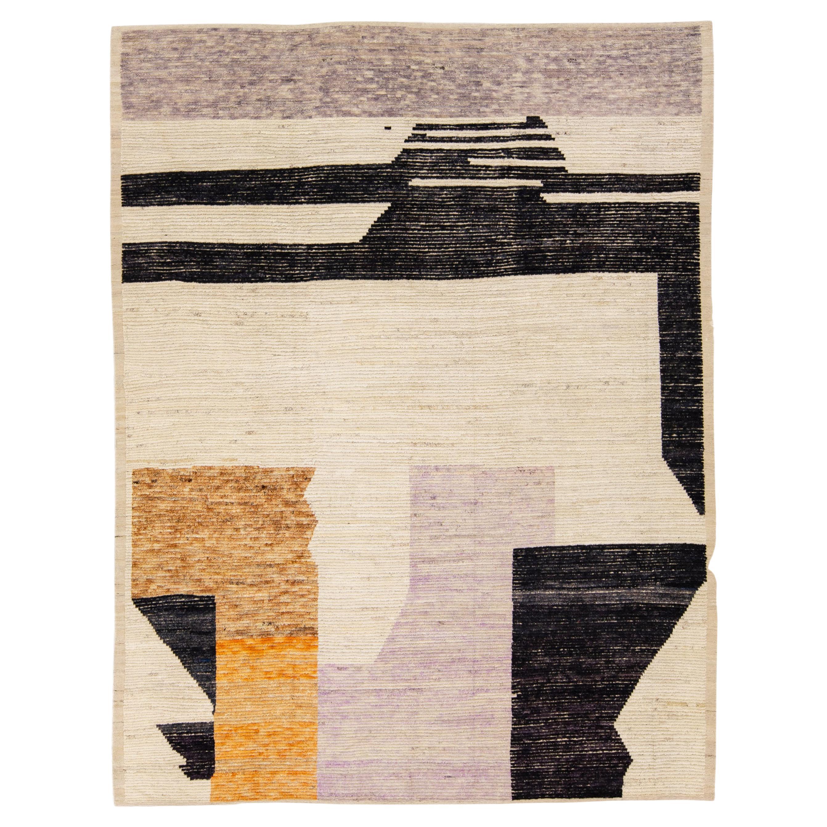 Beige Modern Boho Chic Moroccan Style Handmade Abstract Motif Oversize ...