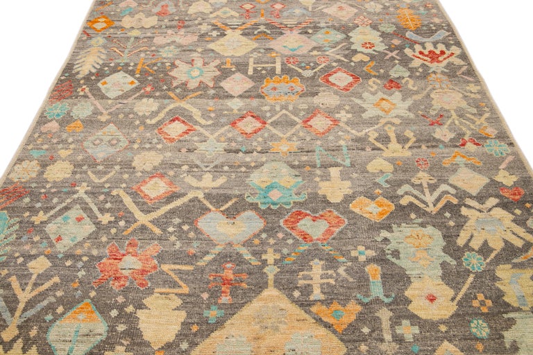 Modern Boho Gray Moroccan Style Handmade Multicolor Pattern Wool Rug ...