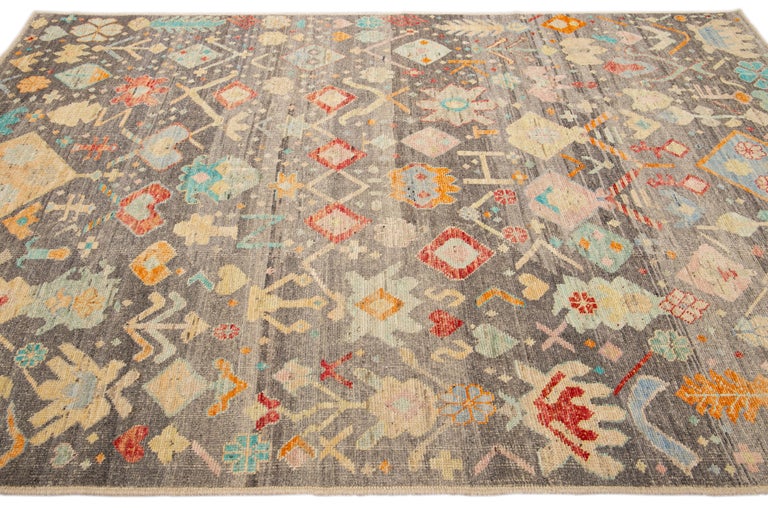 Modern Boho Gray Moroccan Style Handmade Multicolor Pattern Wool Rug ...