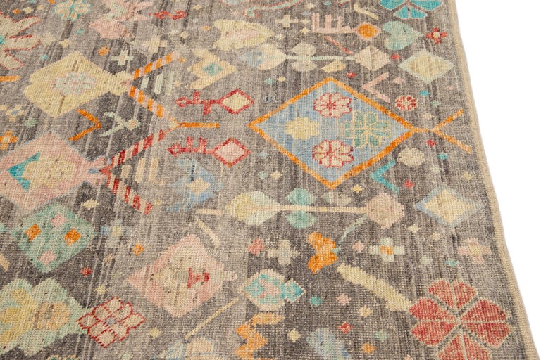 Modern Boho Gray Moroccan Style Handmade Multicolor Pattern Wool Rug ...