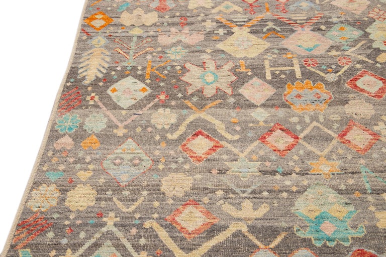 Modern Boho Gray Moroccan Style Handmade Multicolor Pattern Wool Rug ...