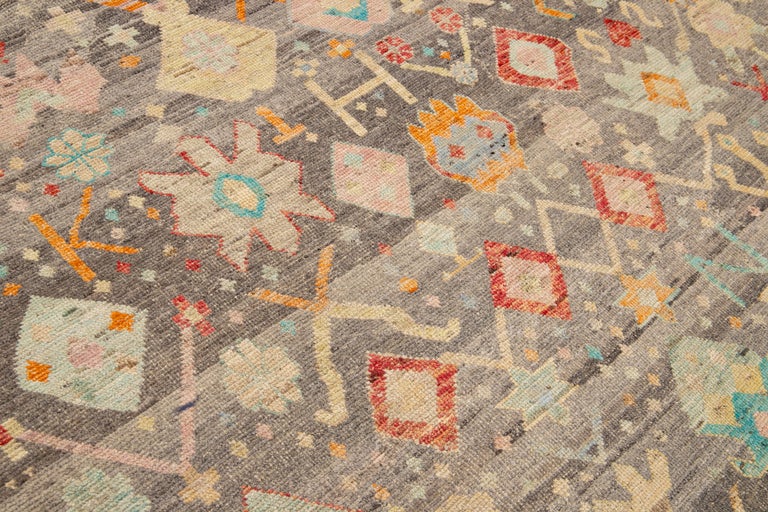 Modern Boho Gray Moroccan Style Handmade Multicolor Pattern Wool Rug ...