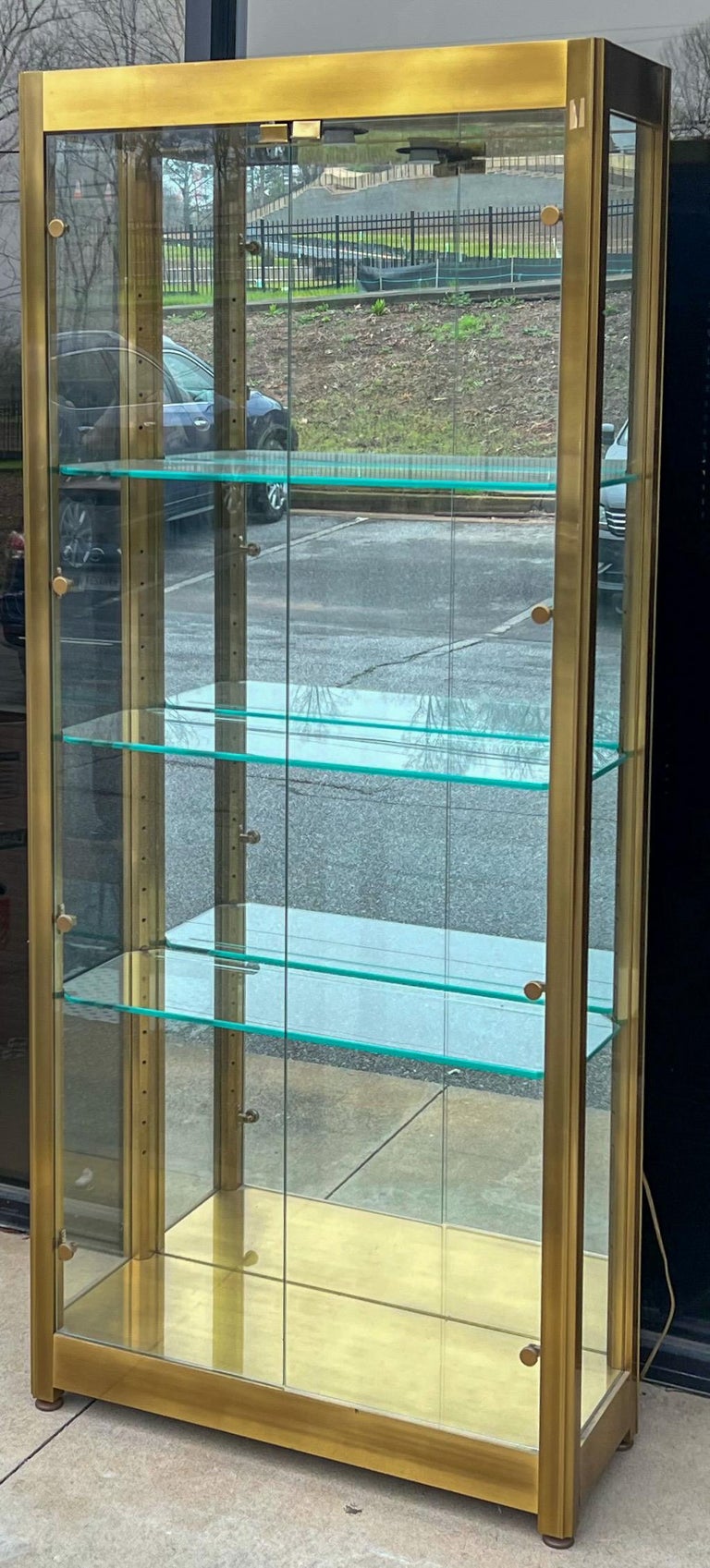 Modern Brass and Glass Mirrored Vitrunes / Cabinets Att. To Mastercraft ...