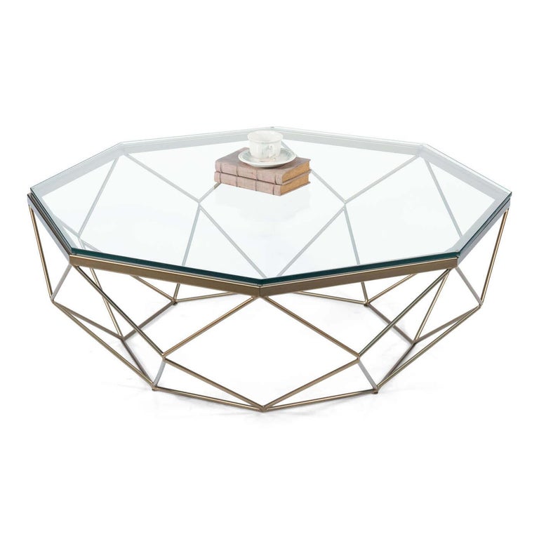 Modern Brass Octagonal Coffee Table For Sale at 1stDibs