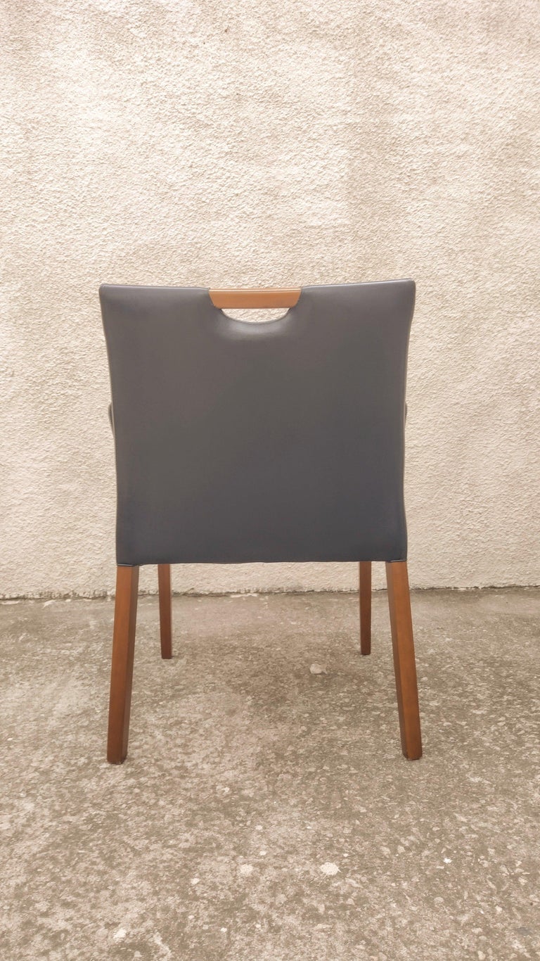 Modern Brazilian Chairs in Solid Wood and Black Leather For Sale at 1stDibs