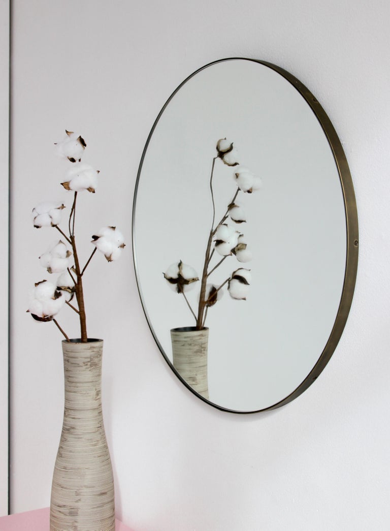 Orbis Round Art Deco Mirror with Brass Frame with Bronze Patina ...