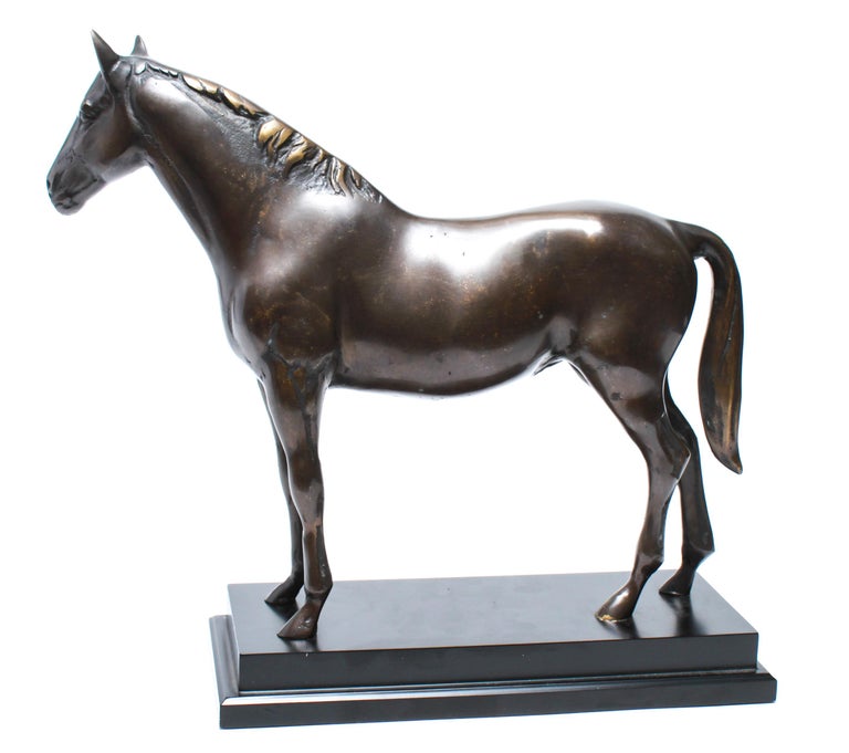Modern Bronze Horse Sculpture on Plinth Base at 1stDibs