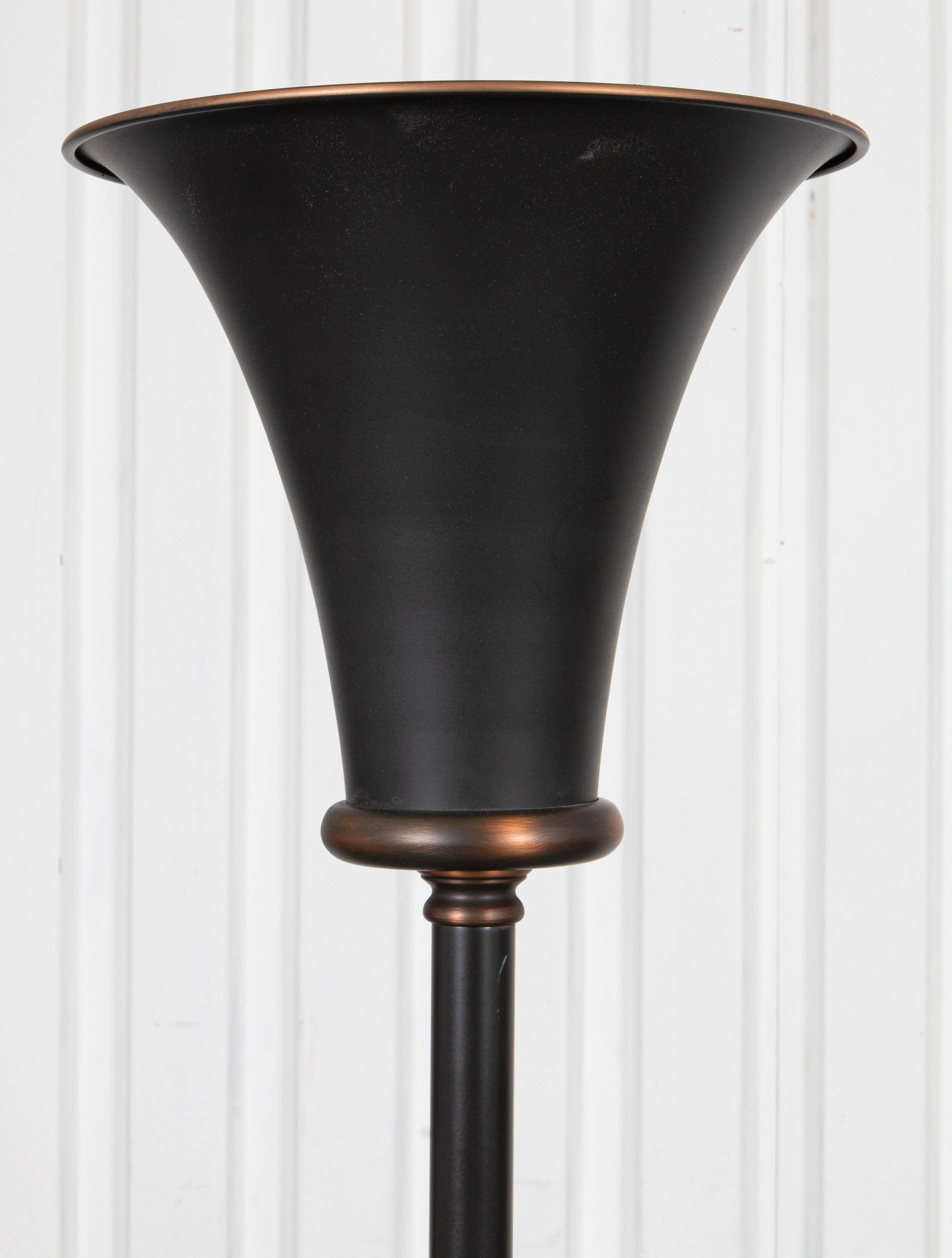 Modern Bronze-Tone Metal Torchiere Floor Lamp For Sale at 1stDibs
