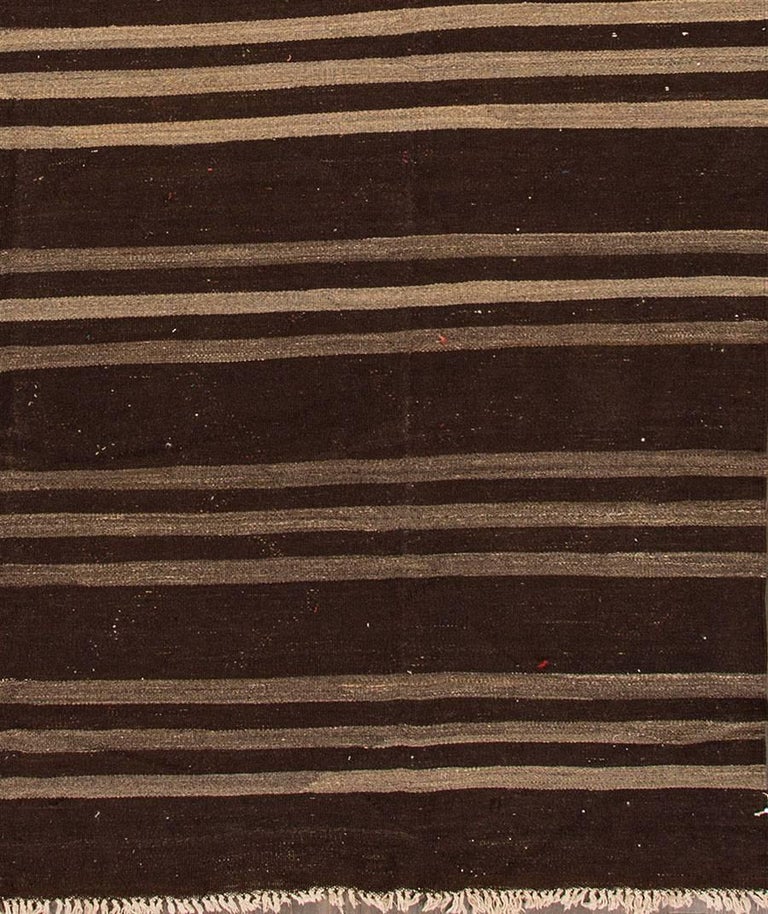 Modern Brown and Tan Striped Turkish Kilim Rug For Sale at 1stDibs