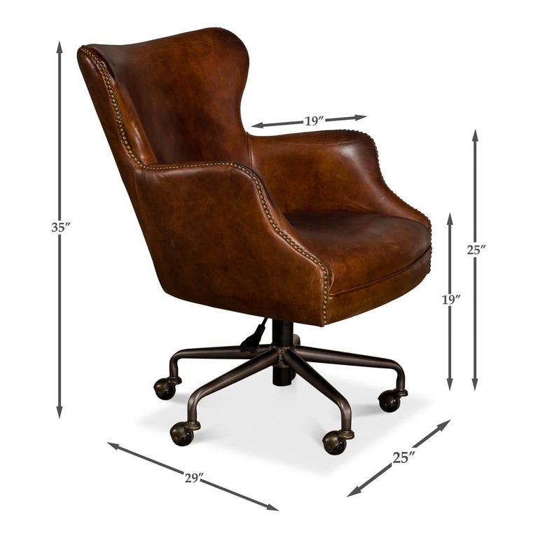 Modern Brown Leather Desk Chair For Sale at 1stDibs