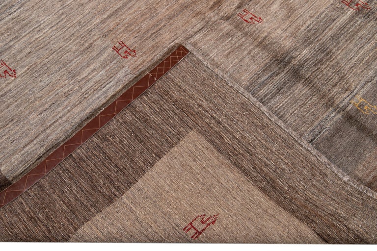 Modern Brown Persian Gabbeh Handmade Wool Rug For Sale at 1stDibs