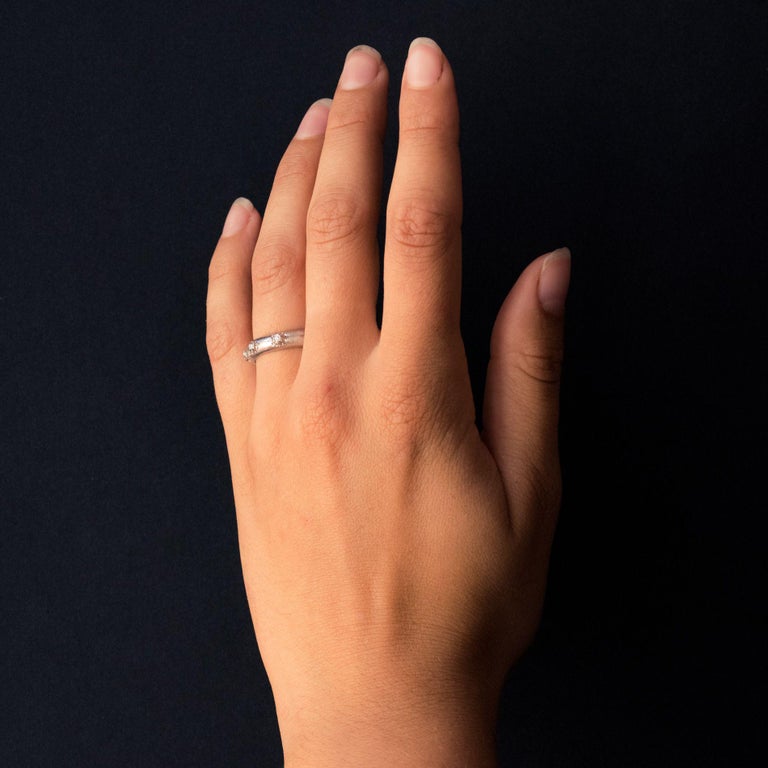 Modern Brushed 18 Karat White Gold Diamond Band Ring For Sale at 1stDibs