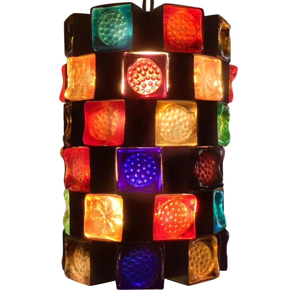 Pair of Mid Century Mexican Pendant Lights Iron and Blown Glass by ...