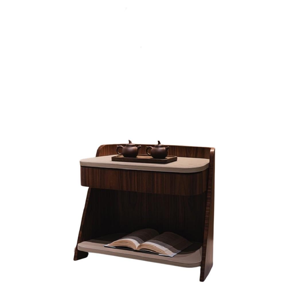 Modern by Giuseppe Carpanelli Shape Bedside table Noce Canaletto and leather For Sale at 1stDibs