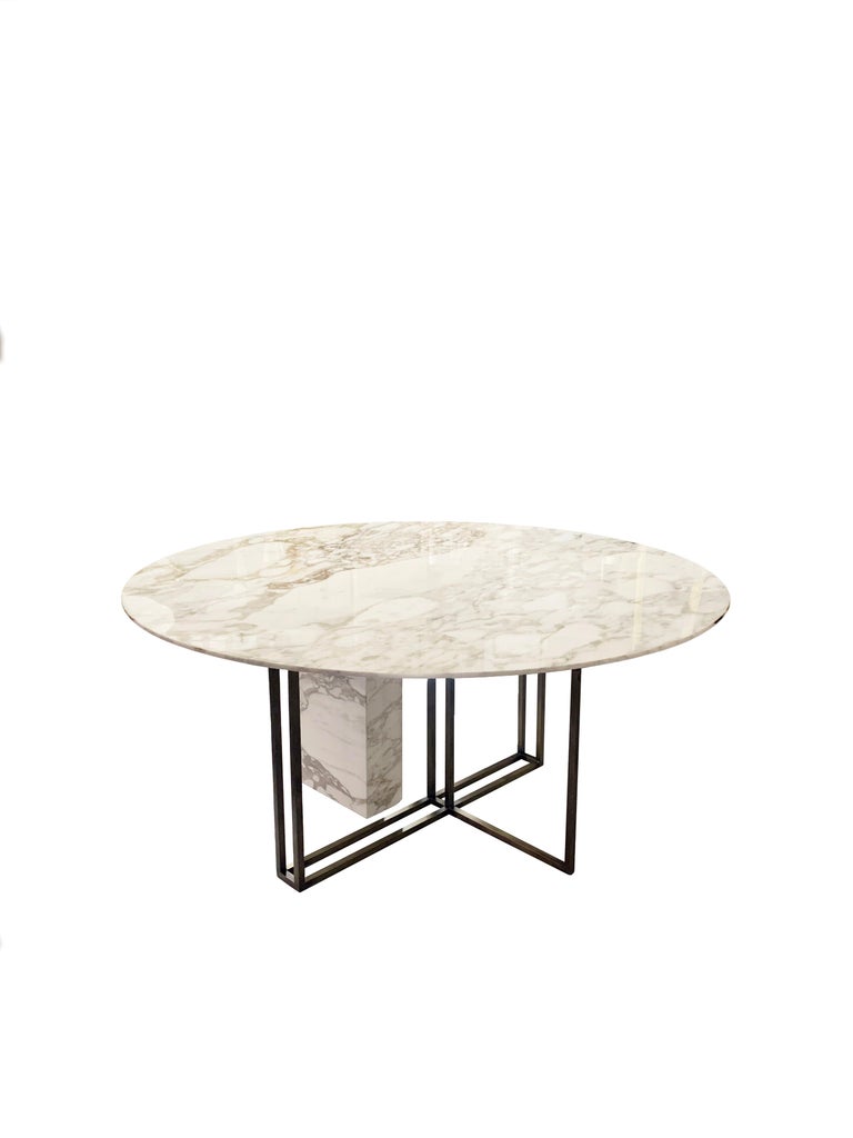 Modern, Calacatta Marble and Bronze, Plinto, Round Dining Table by ...