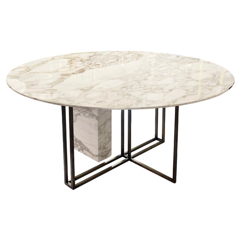 Marble Dining Table - Plinto by Meridiani - Circular Top with Bronze ...