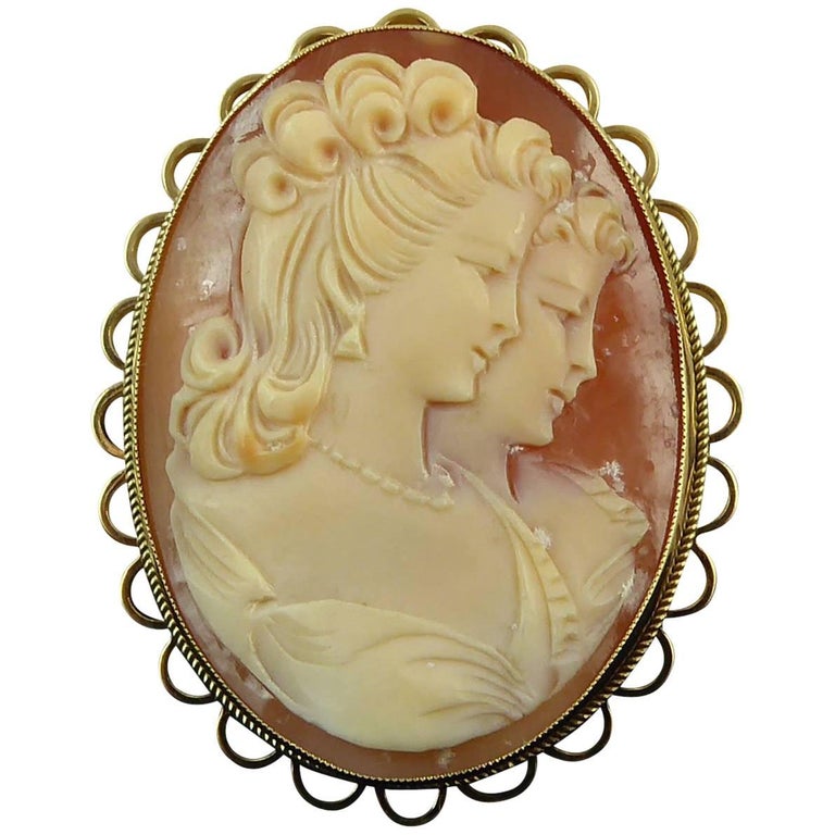 Modern Cameo Brooch, Carved with Reflection, Yellow Gold at 1stDibs ...