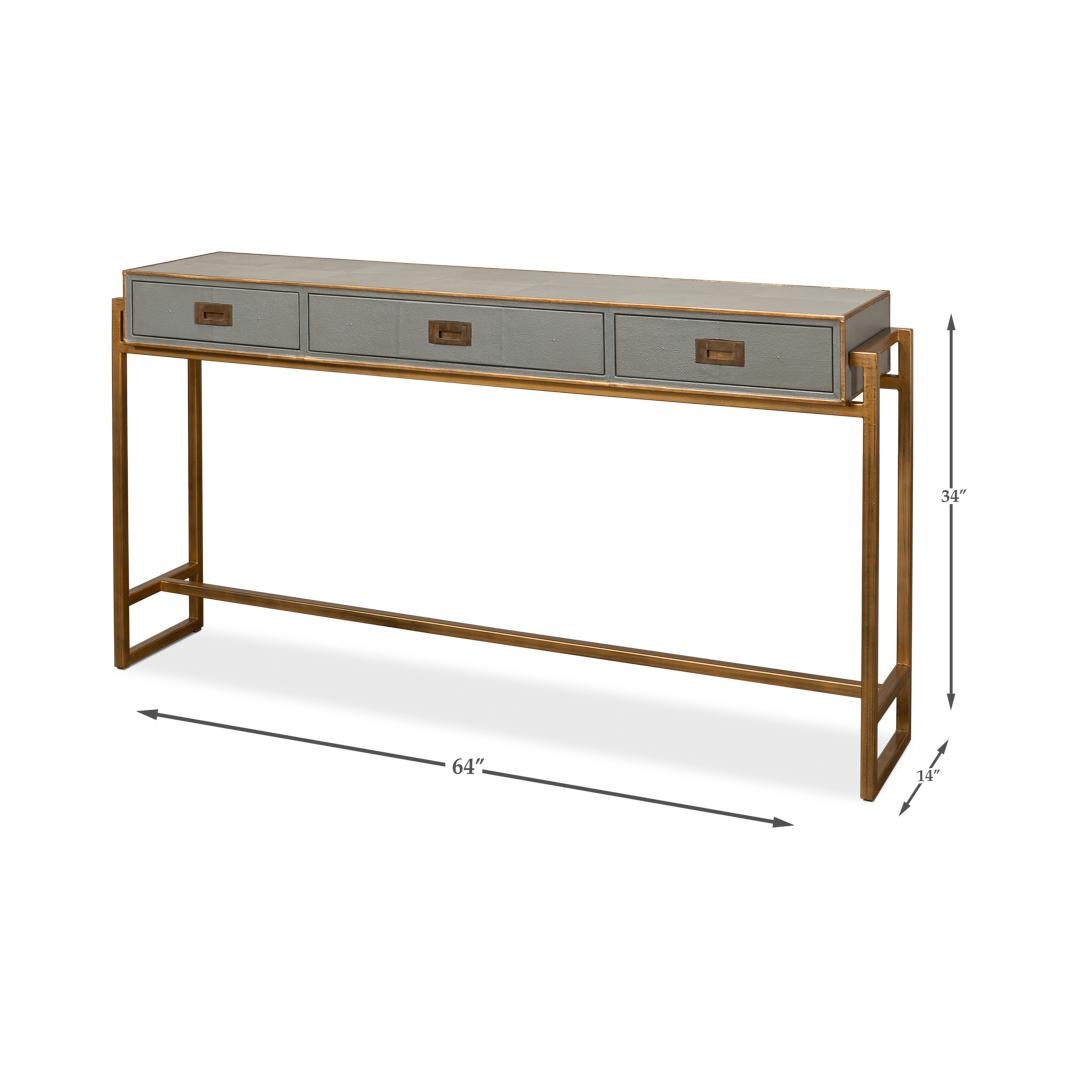 Modern Campaign Grey Leather Wrapped Console Table at 1stDibs