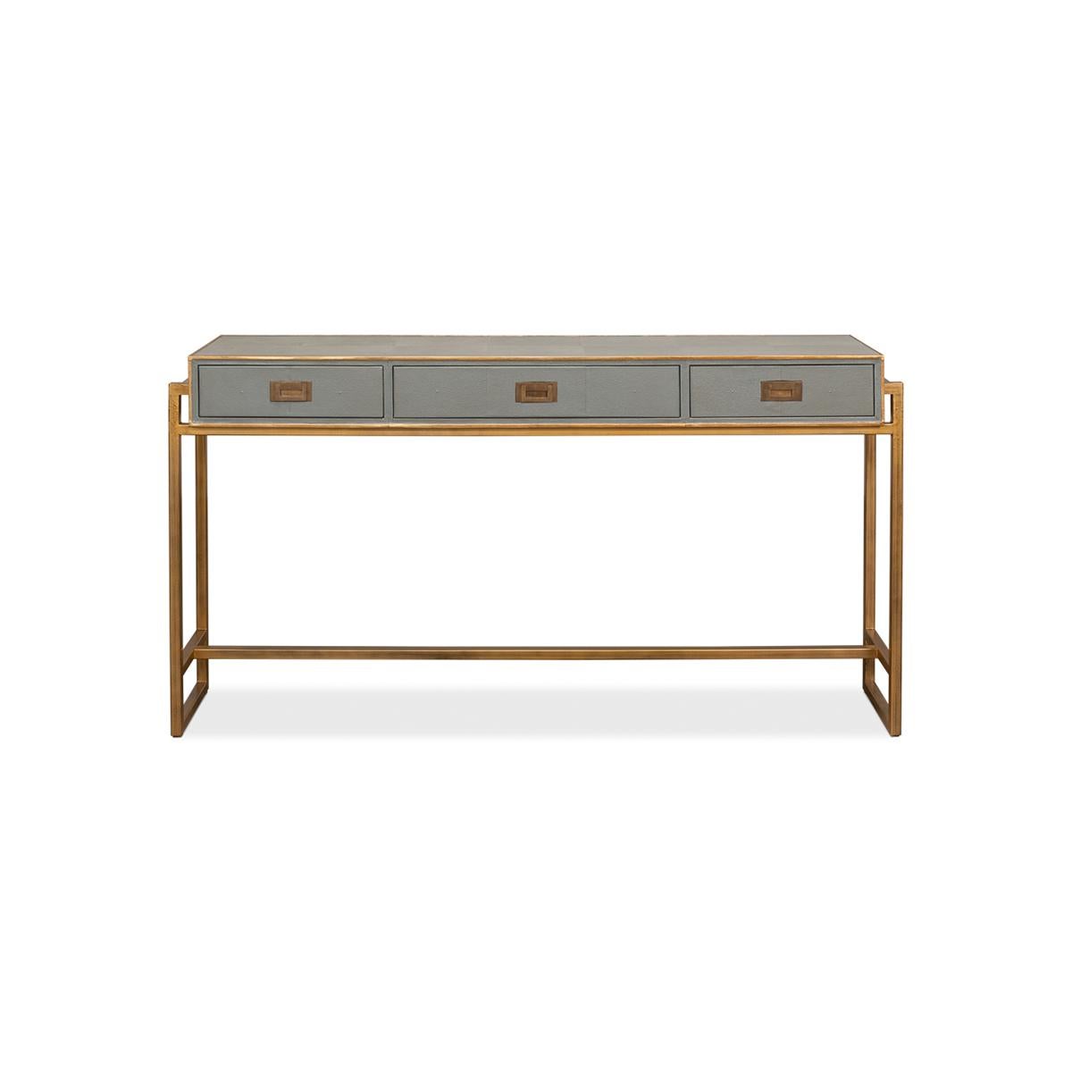 Modern Campaign Grey Leather Wrapped Console Table at 1stDibs