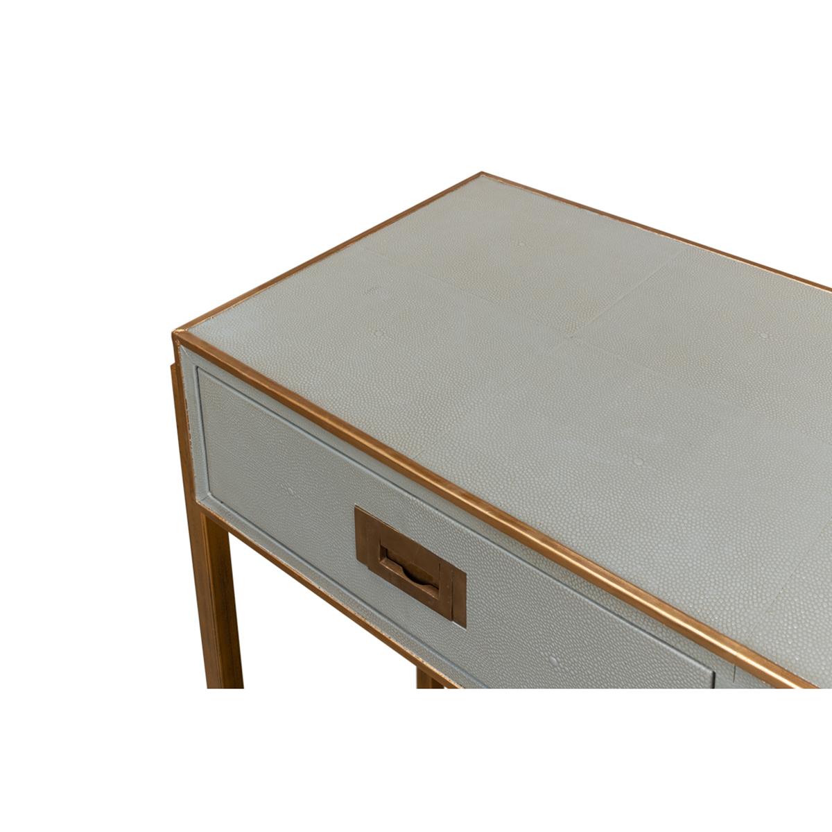Modern Campaign Grey Leather Wrapped Console Table at 1stDibs