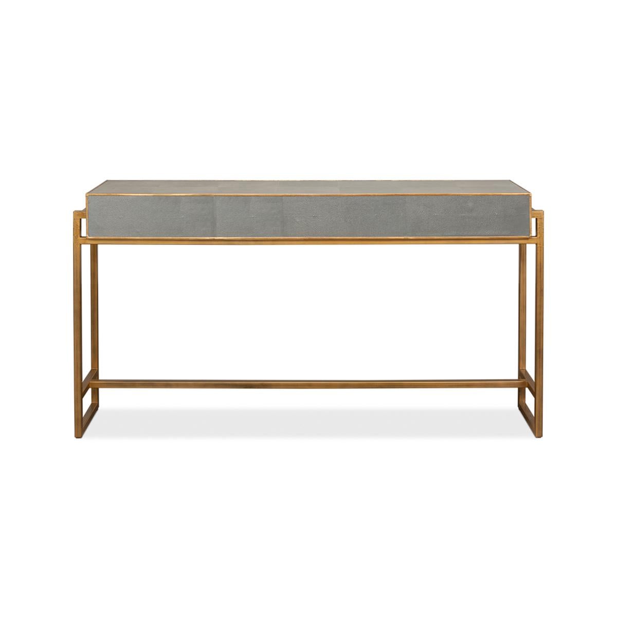 Modern Campaign Grey Leather Wrapped Console Table at 1stDibs