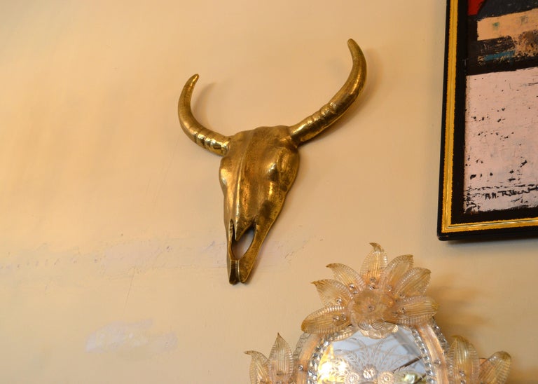 Modern Cast Bronze Steer Head Skull Wall Mounted Sculpture, Decorative ...