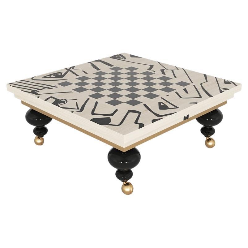 Modern Center Coffee Black and White Chess Board Table Top With Golden ...
