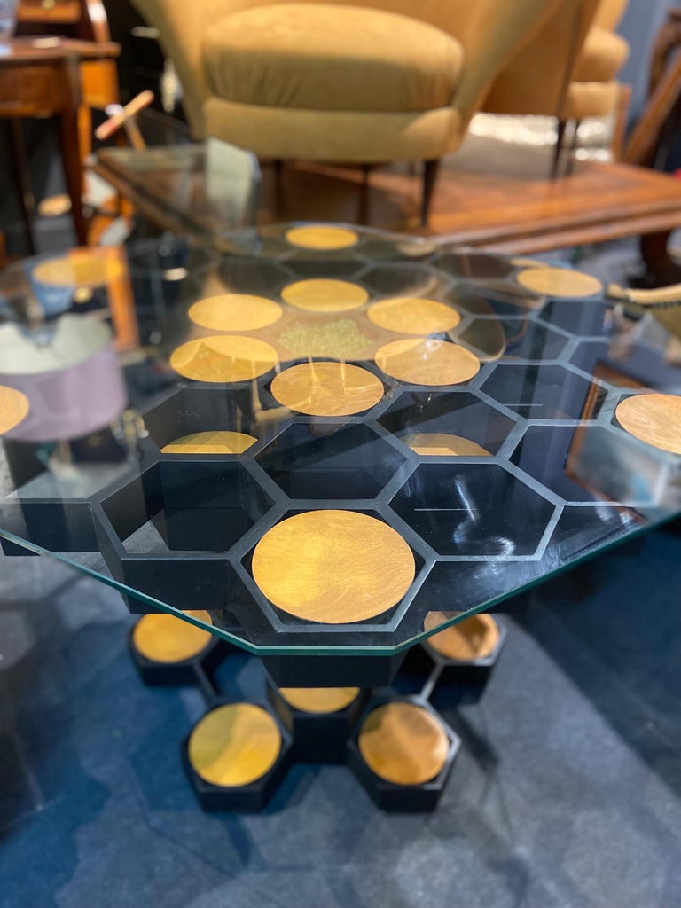 Modern Centre Handmade Table with Honeycomb Decoration For Sale at 1stDibs