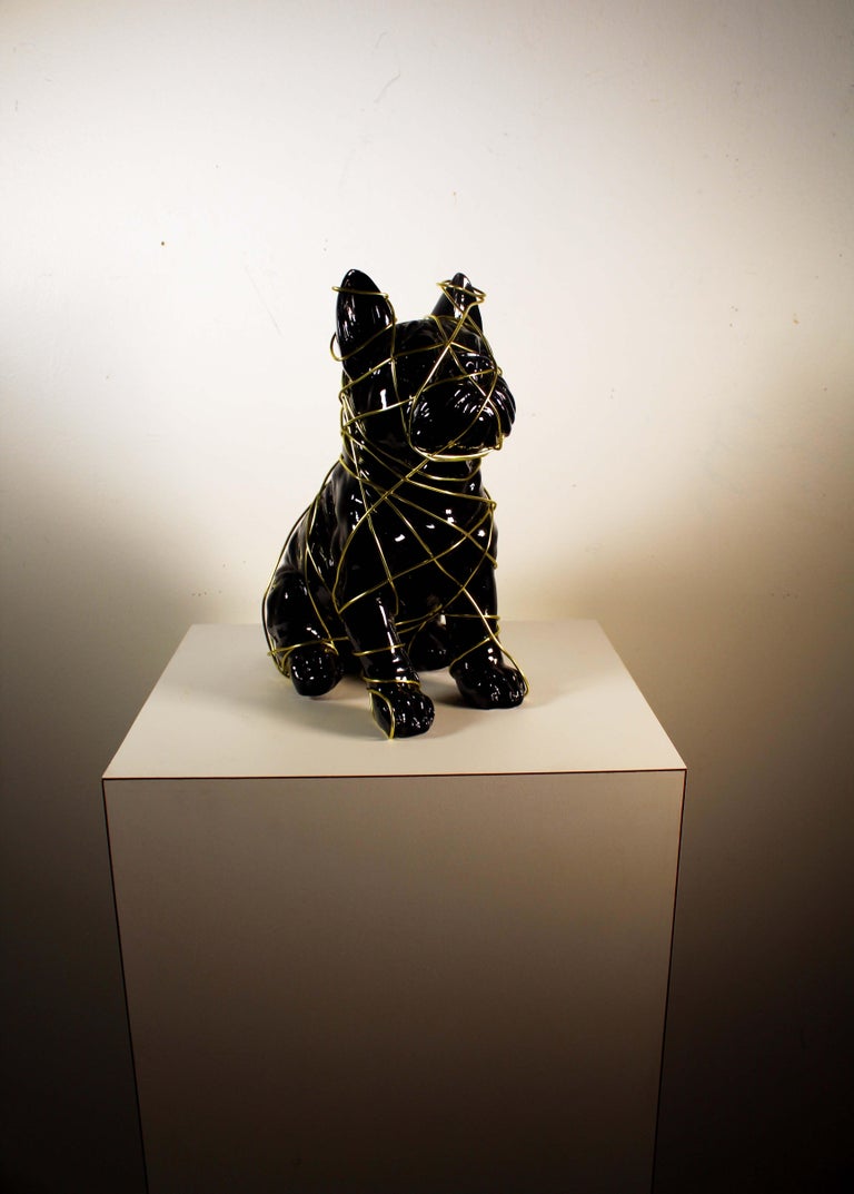 Modern Ceramic Sculpture Frenchie Neon with Wire Homage to Dan Flavin ...