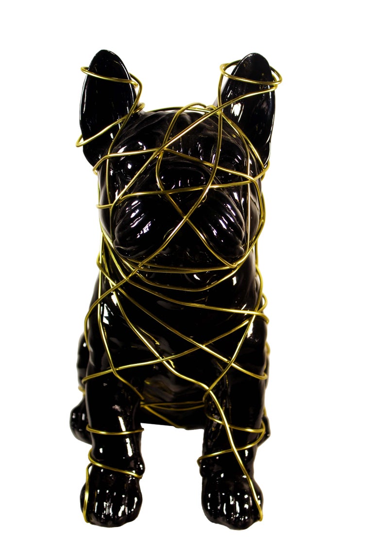 Modern Ceramic Sculpture Frenchie Neon with Wire Homage to Dan Flavin ...