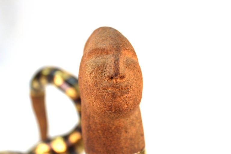 Modern Ceramic Snake Sculpture with Human Head at 1stDibs