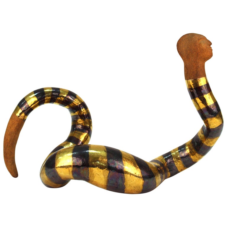 Modern Ceramic Snake Sculpture with Human Head at 1stDibs